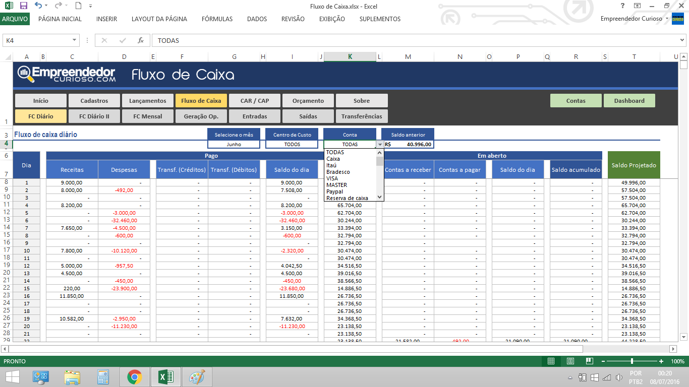 Fluxo de Caixa - Controle Financeiro - Empreendedor Curioso